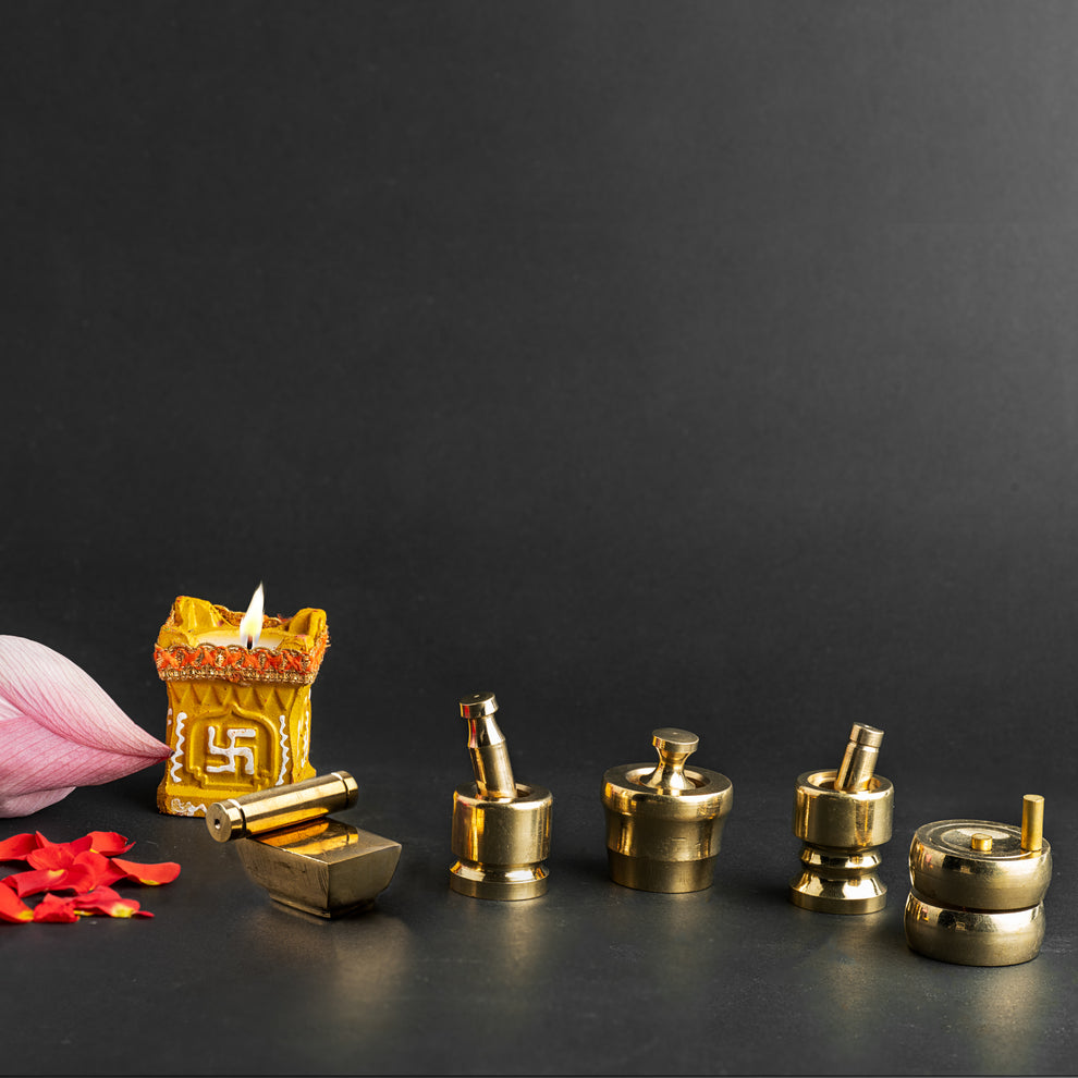 Pure Brass Miniature Vastu Pooja Set | Gowramma Set | Grahapravesam Set ...